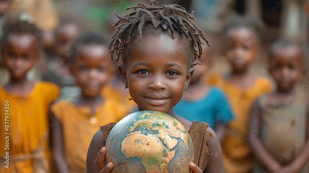 International day of peace concept with African Children holding earth ...