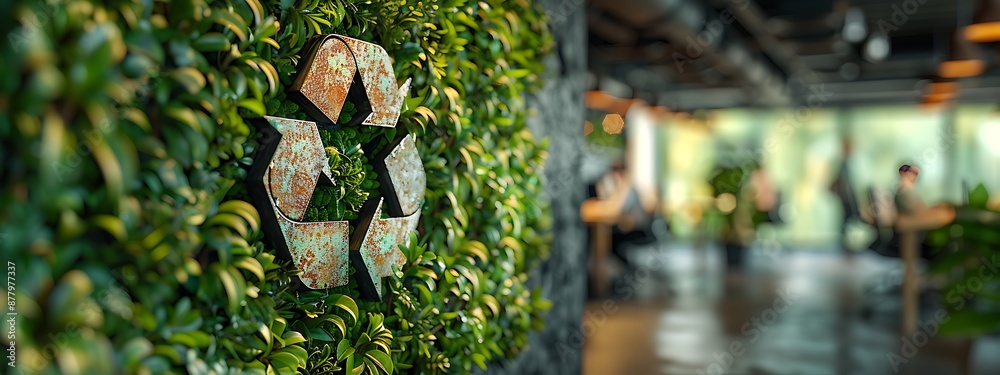 Green recycle symbol icon sign with professional environment background ...