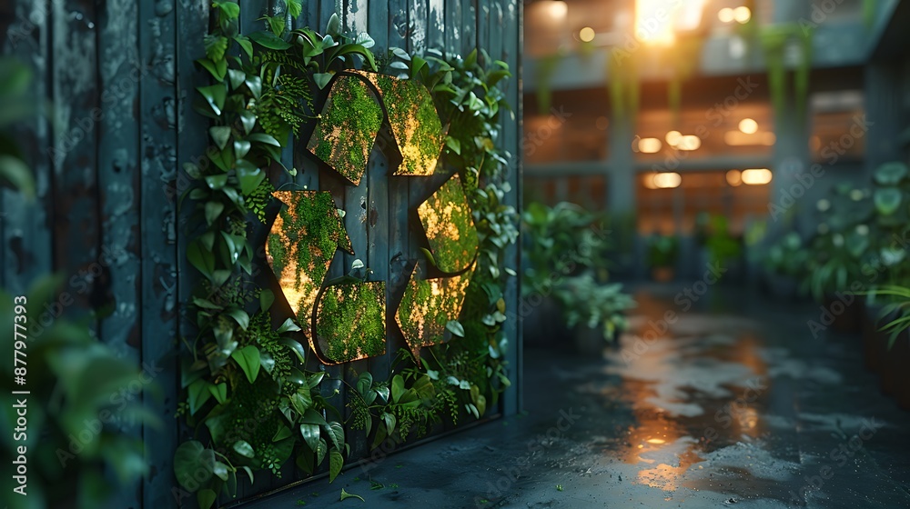 Green recycle symbol icon sign with professional environment background ...