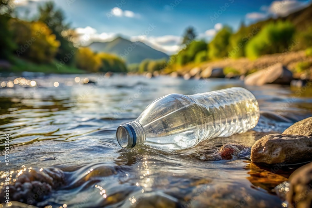 plastic bottle float on river. Water pollution from garbage Stock Photo ...