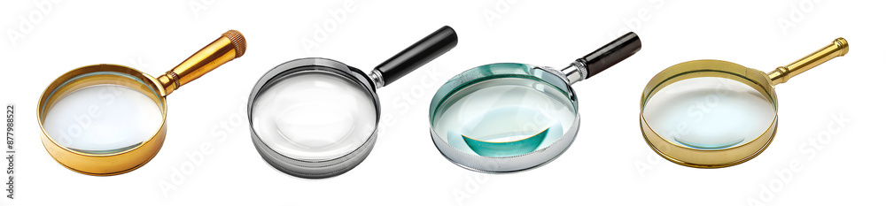 set of detective and science Magnifying glass for research searching ...