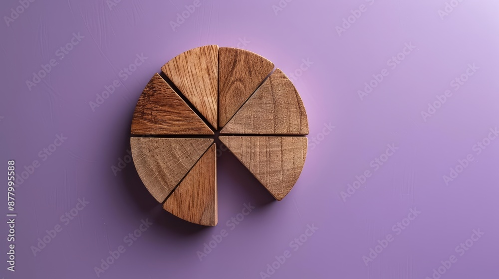 Wooden circle divided into six equal segments, one piece missing ...