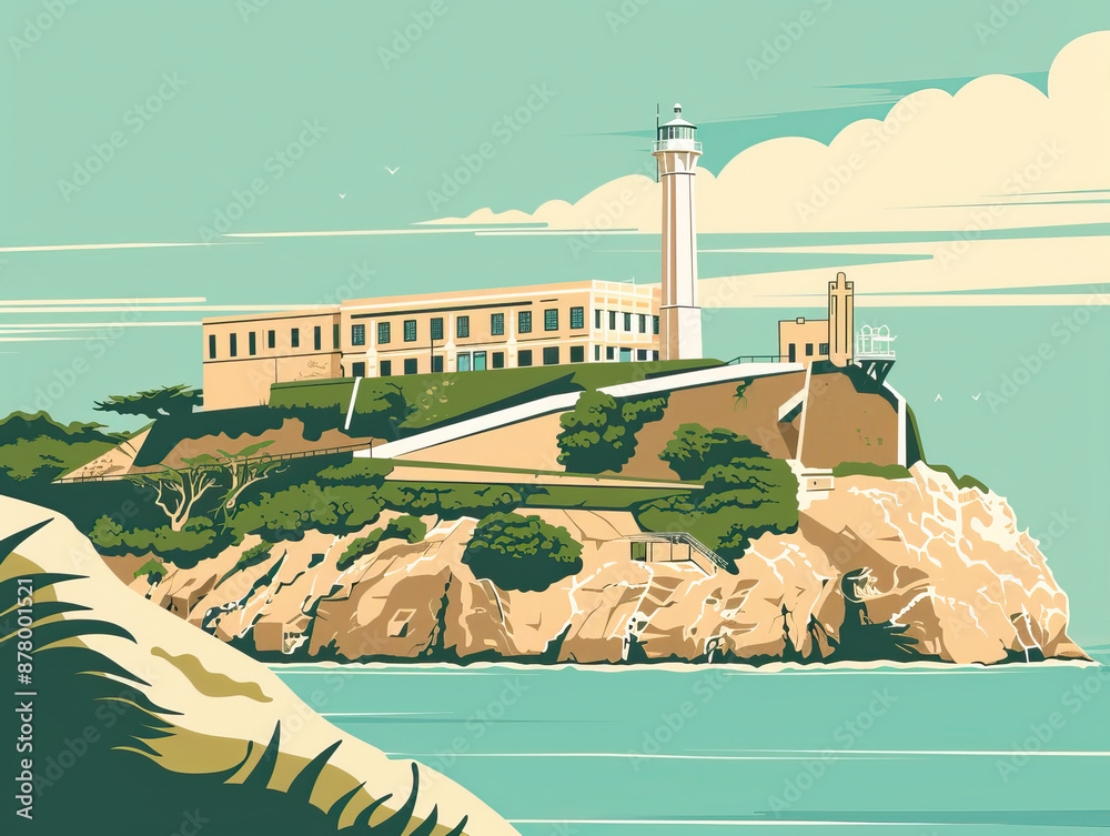 Risograph riso print travel poster, card, wallpaper or banner ...