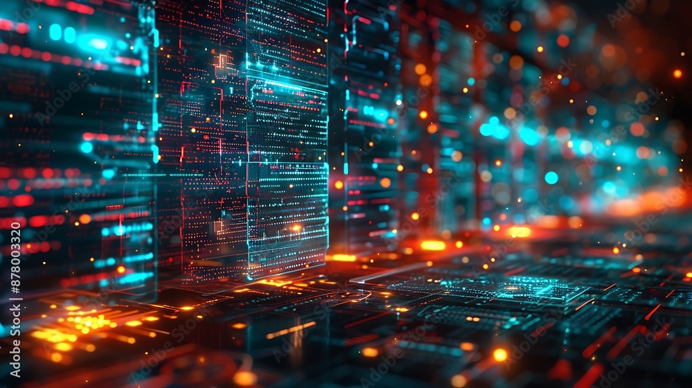 Abstract network grid with files and folders, futuristic software ...