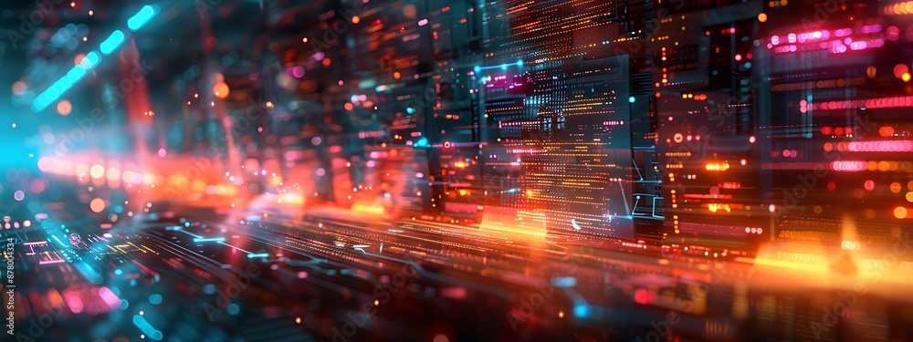 Abstract network grid with files and folders, futuristic software ...