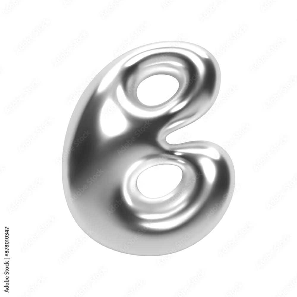 3D chrome bubble letter B in Y2K futuristic style. Shiny silver glossy ...