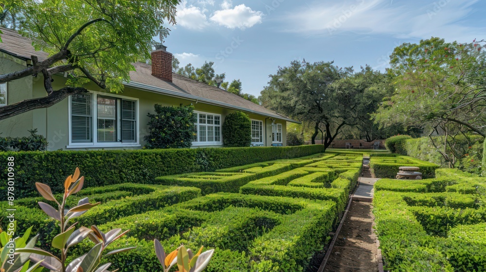 ranch-style home with a side yard that includes a small, decorative ...