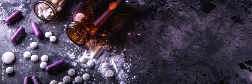 International Overdose Awareness Day. Horizontal banner. Open bottles ...