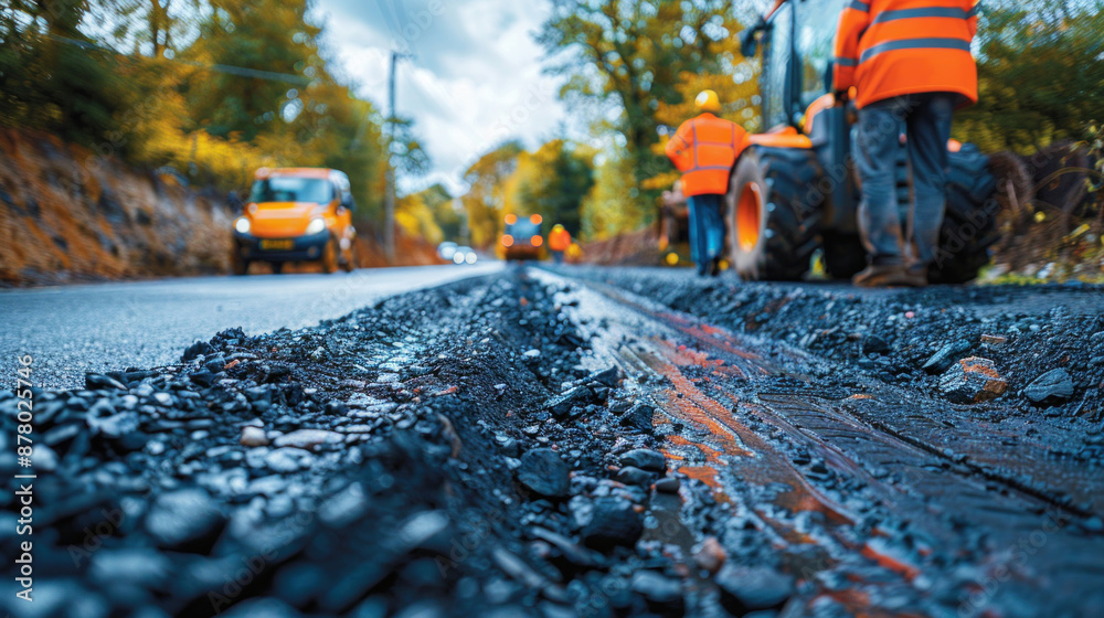 Civil engineers managing the construction of a new highway, ensuring ...