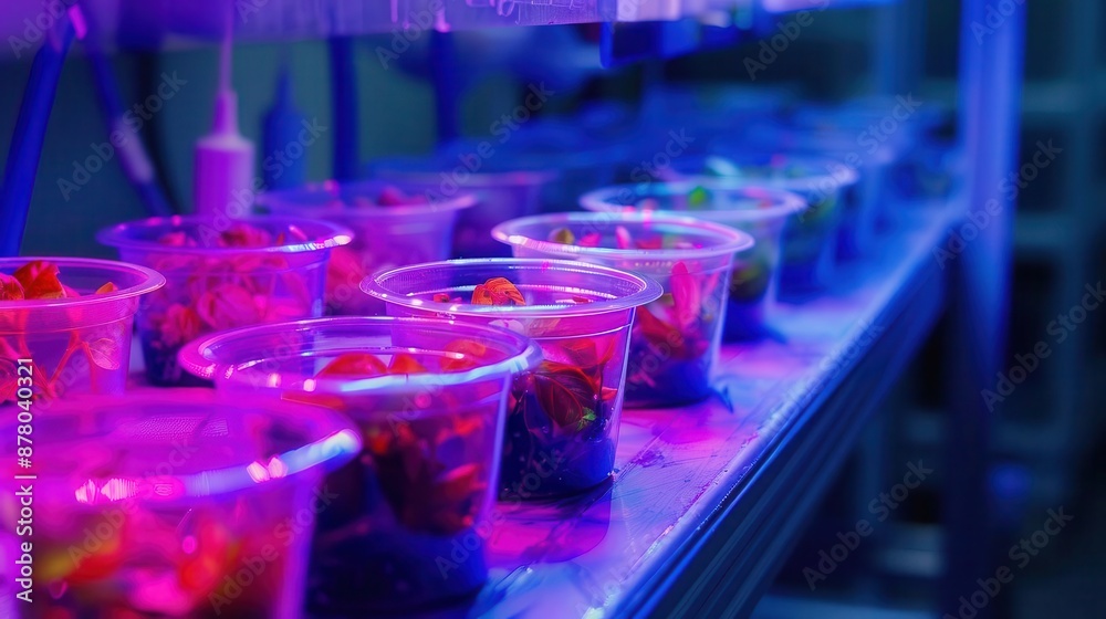 Bioengineered food samples under UV light for safety inspection, Food ...