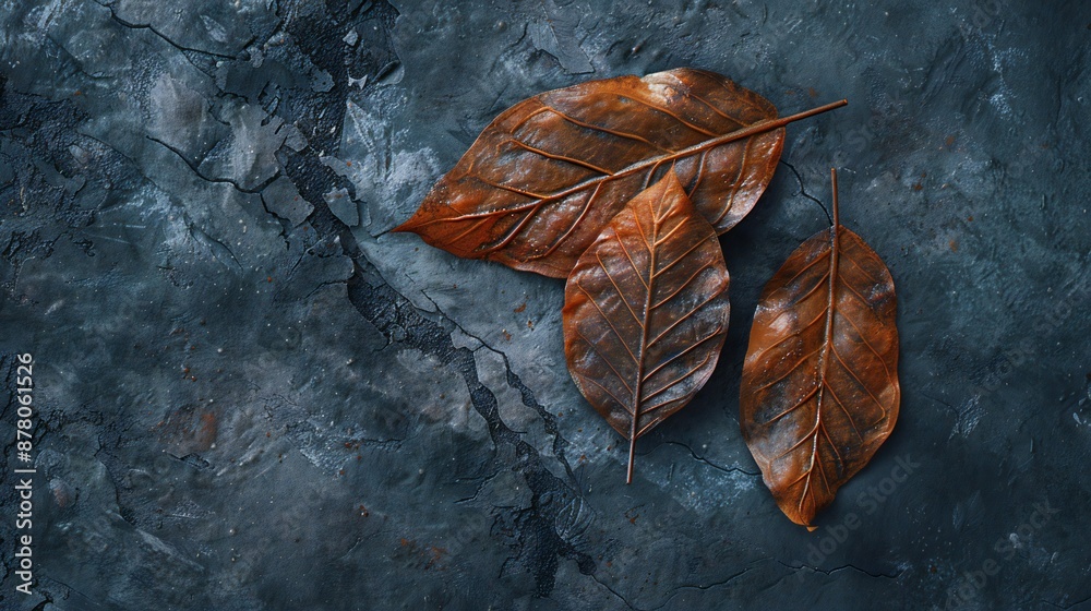 Paint an oil leaf scene with a solid slate grey 3D background ...