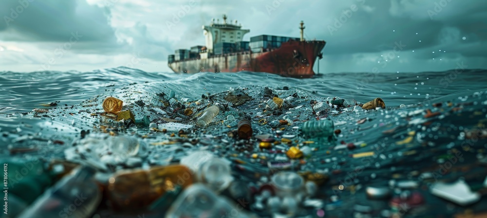 Plastic Waste Floating on Ocean Highlighting Environmental Pollution ...