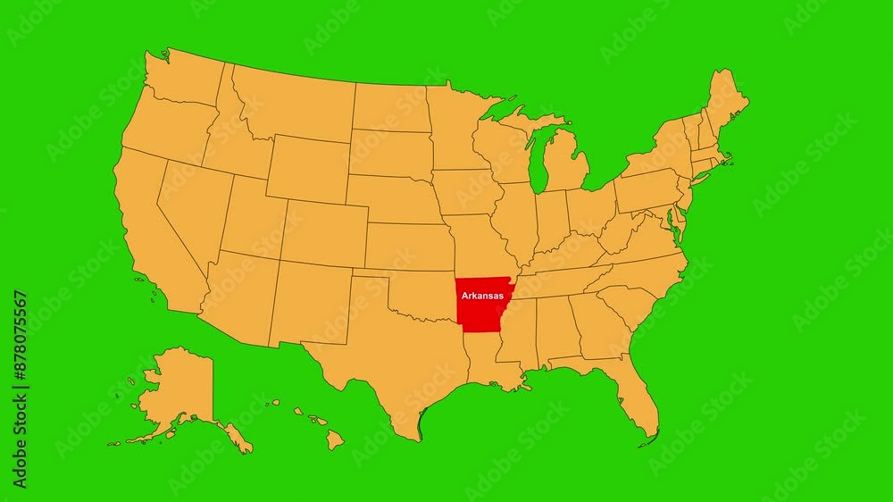 Arkansas map animated video. Map Highlighted on the USA map with ...