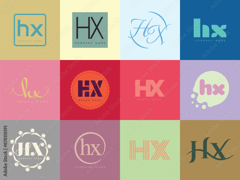 HX logo company template. Letter h and x logotype. Set different ...