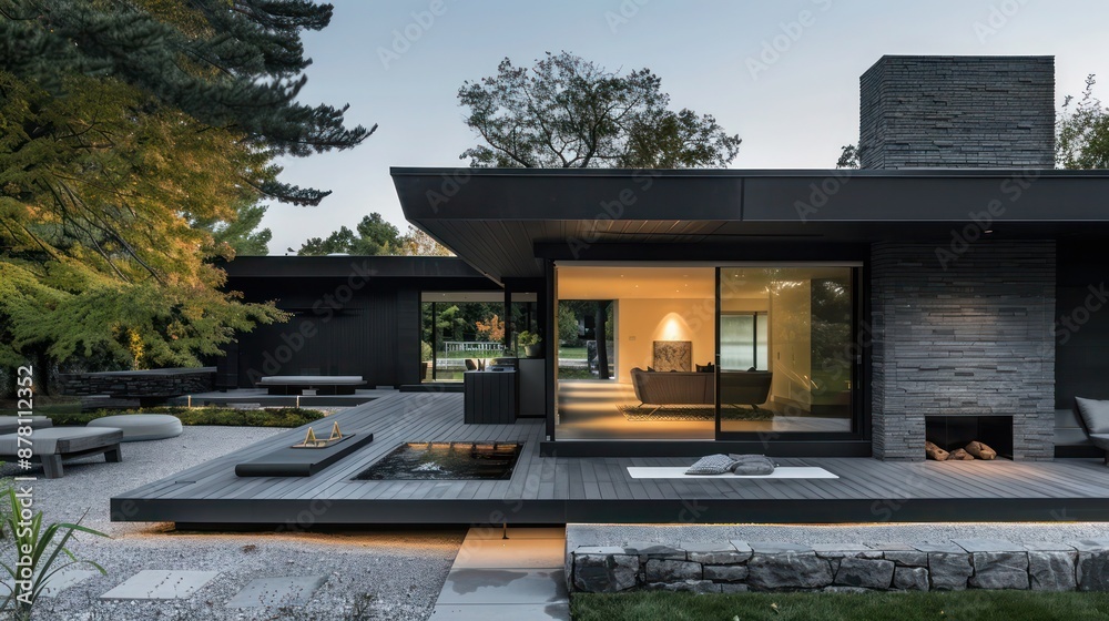 Contemporary suburban ranch with a minimalist black and gray color ...