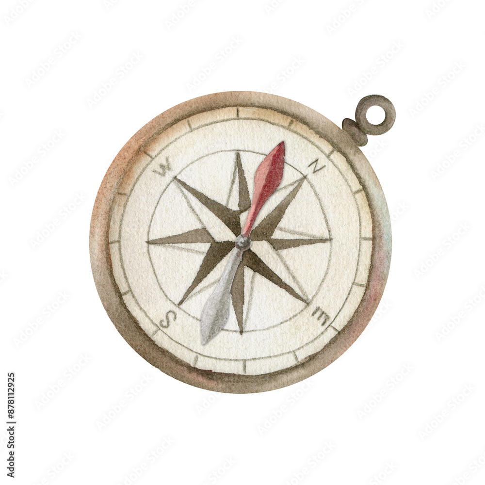 Travel navigation accessory for tourist, old vintage compass wind rose ...