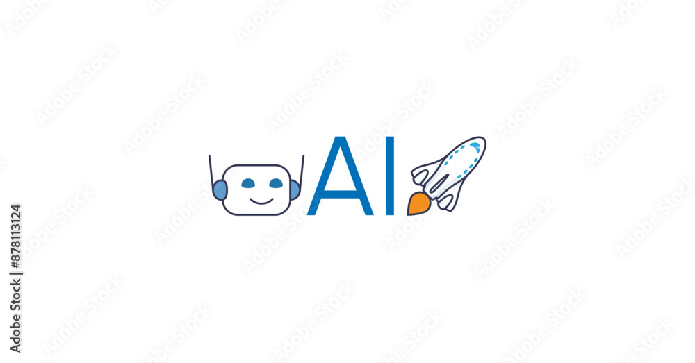 AI text with a robot emoji and a rocket emoji on a beige background ...