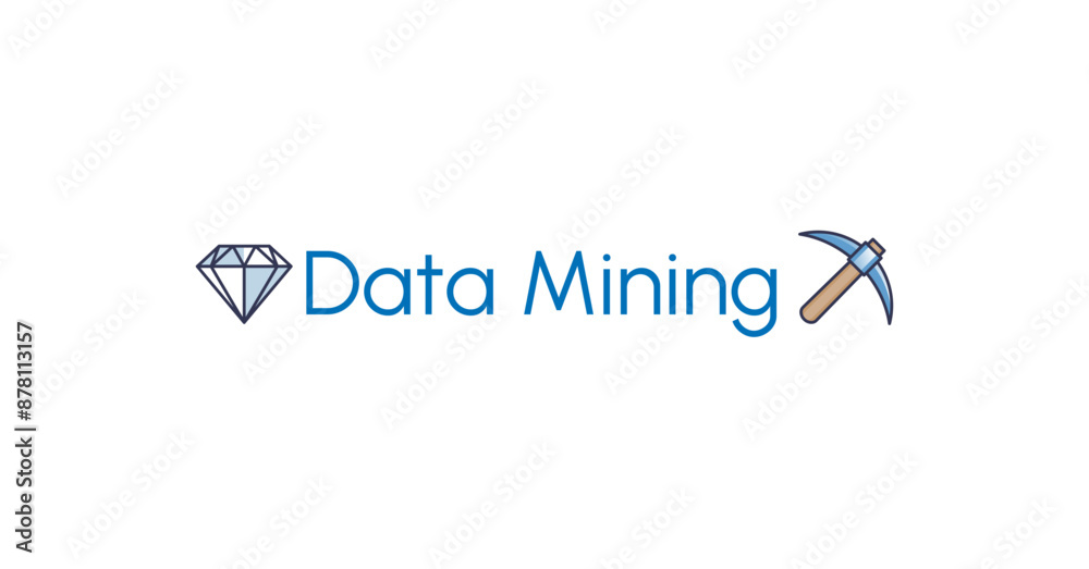 Data Mining text with diamond and pickaxe emojis on a beige background ...