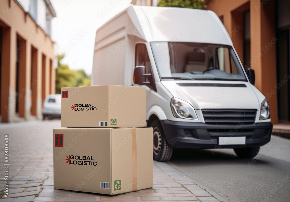 Delivery Cardboard Box Mockup With Generative AI Stock Template | Adobe ...