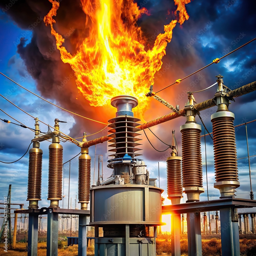 Transformer explosion in power plant High voltage insulator on fire ...