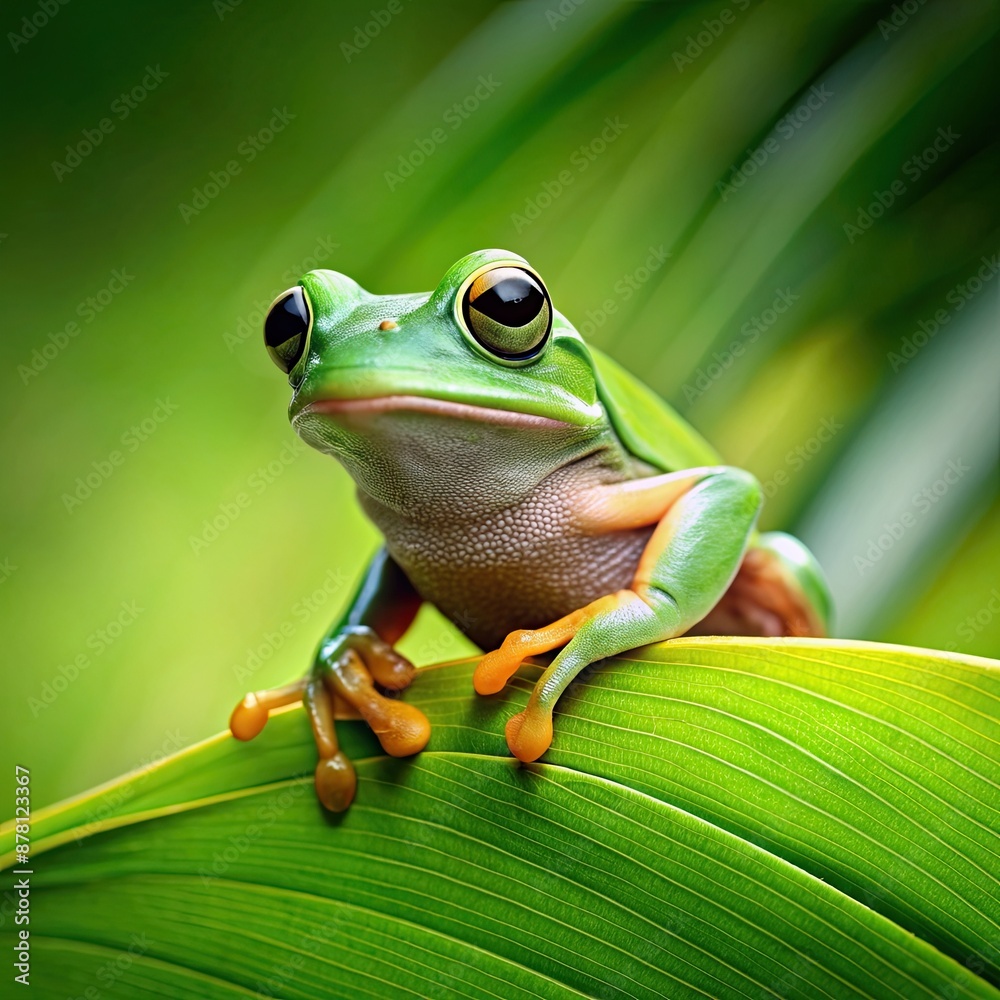 Choosing the most interesting option A green frog enjoys a leafy perch ...