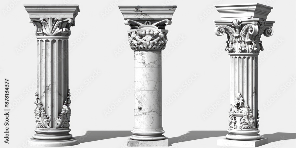 Column Trio: Classic Doric, Ionic, and Corinthian Pillars in Marble Stock Photo | Adobe Stock