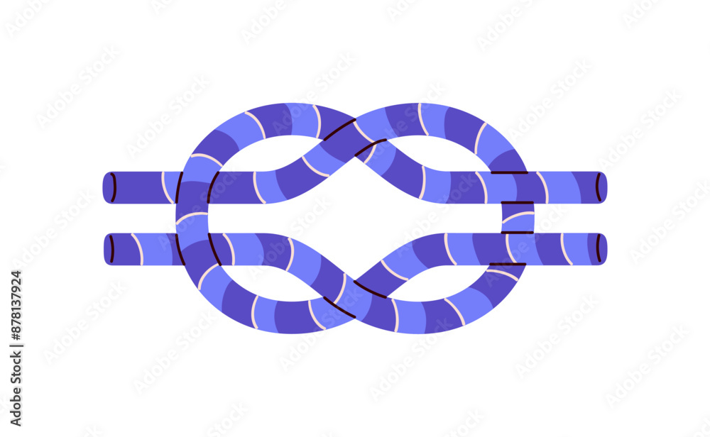 Square knot of striped blue rope. Braided noose, marine bond closeup ...