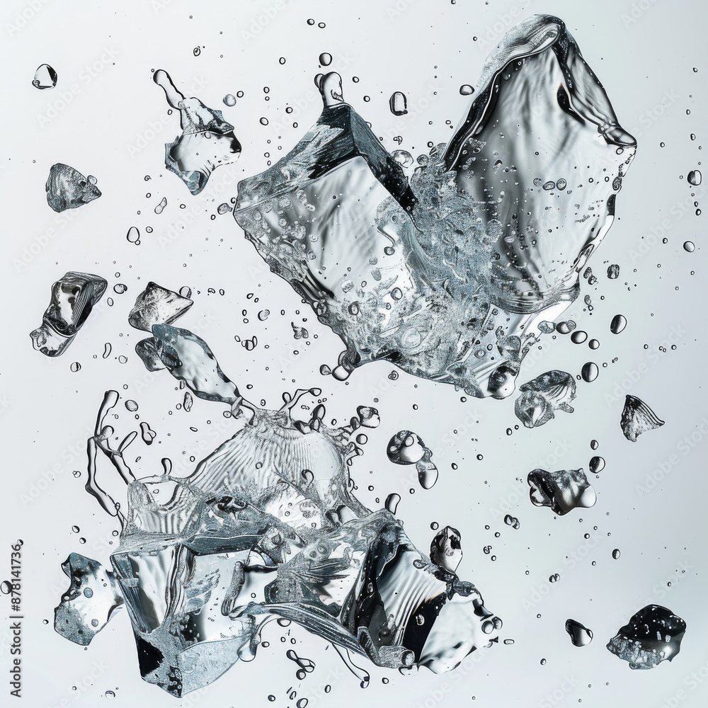 Ice cubes exploding in mid air on a white seamless background. Stock ...