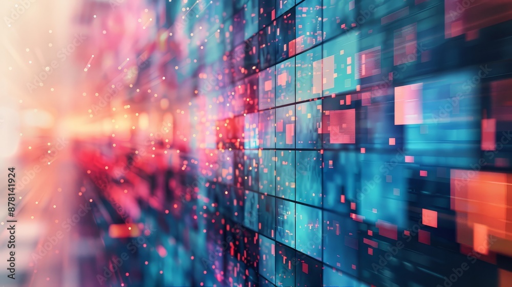 Abstract Digital Wall with Colorful Grid - Abstract digital art with a ...