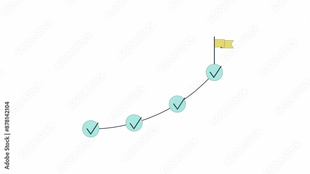 Road to goal with milestones line 2D object animation. Steps on way to ...