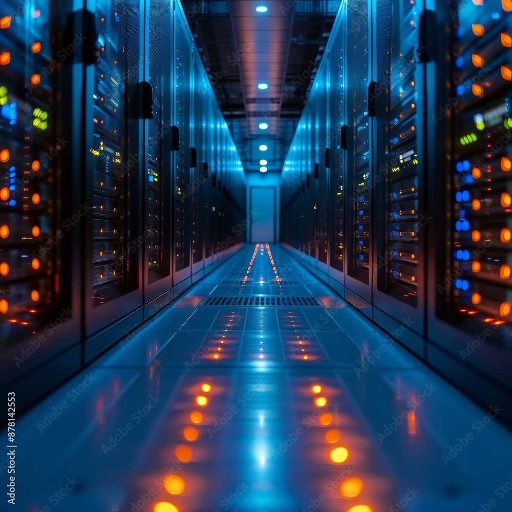 Abstract modern futuristic technology background of server room and ...