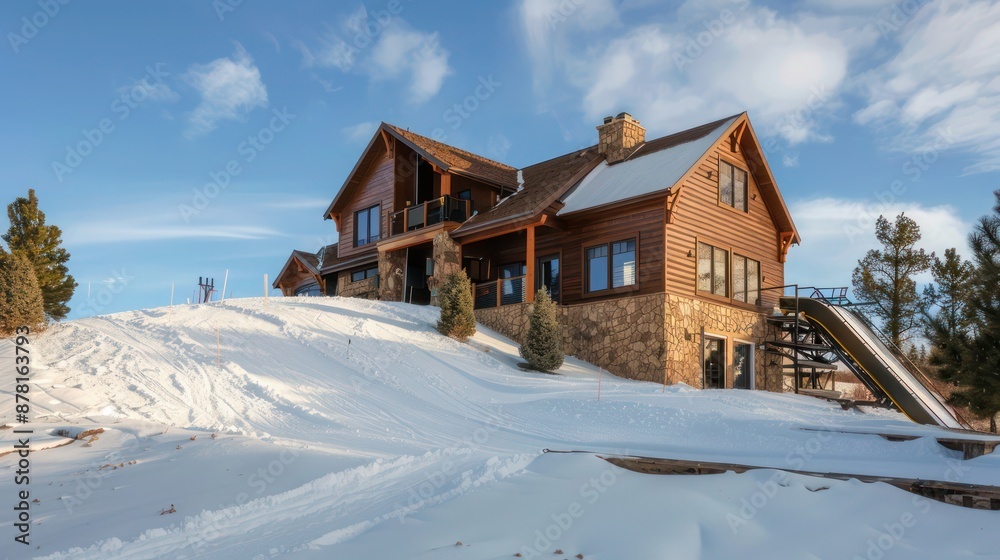 Ranch house with a custom-designed sledding hill in the backyard ...