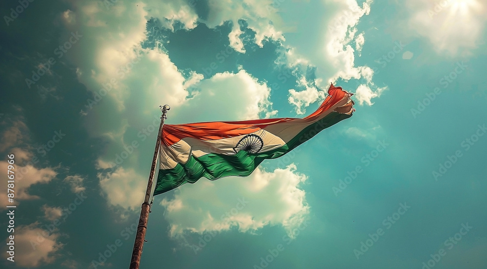 Indian Flag Waving in the Wind With Sky Background, Symbol of Freedom ...