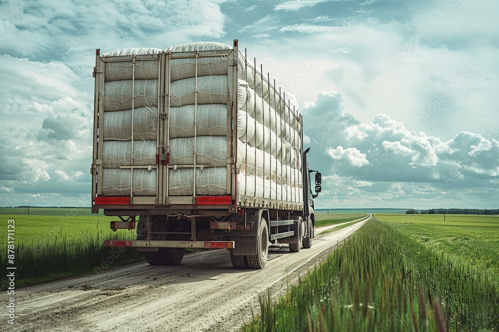 Animal Feed Delivery Truck A large truck loaded with bags of animal ...