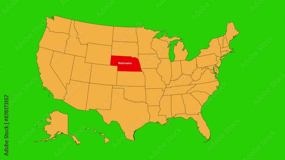 Nebraska map animated video. Map Highlighted on the USA map with ...