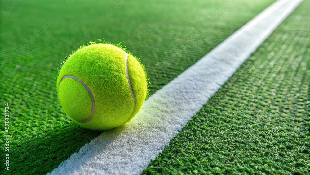 Tennis ball placed near markup line in a diagonal vertical position ...