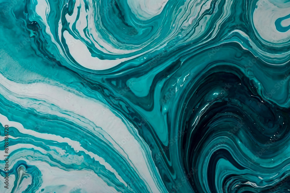 Abstract background of watercolor paint by teal color with liquid fluid ...