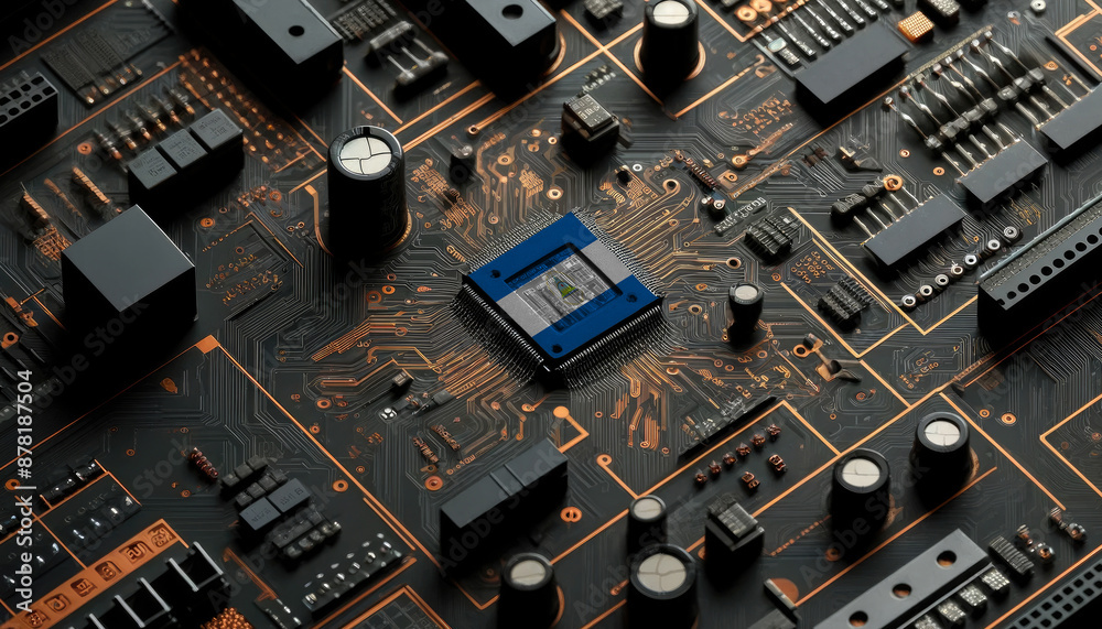 Detailed view of a circuit board with an Nicaragua flag on the ...