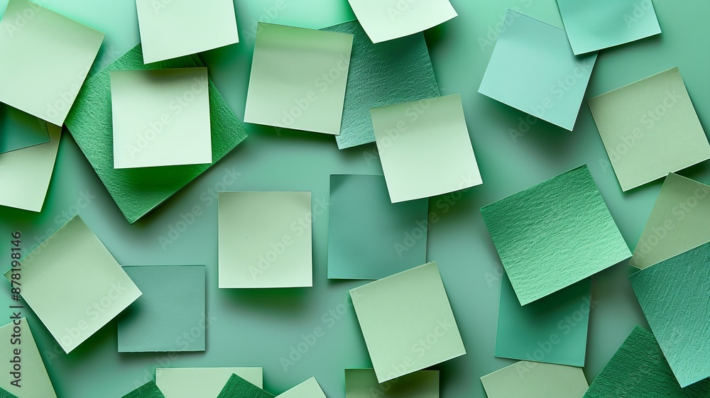 Foto de Explore a group of green sticky post-it notes arranged ...
