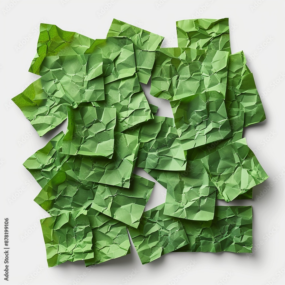 Explore a group of green sticky post-it notes arranged dynamically on a ...