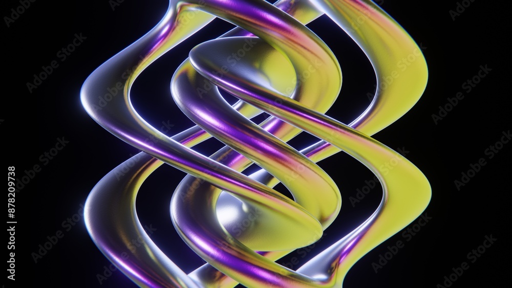 Abstract 3D art metallic chrome reflection multicolored vivid rainbow ...