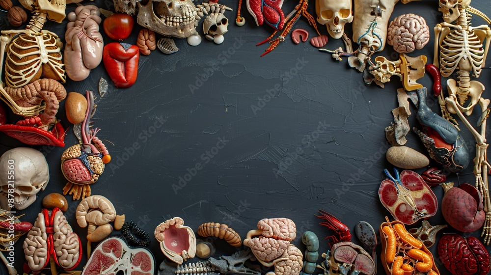 Anatomical models of organs and skeletons creating an educational frame ...