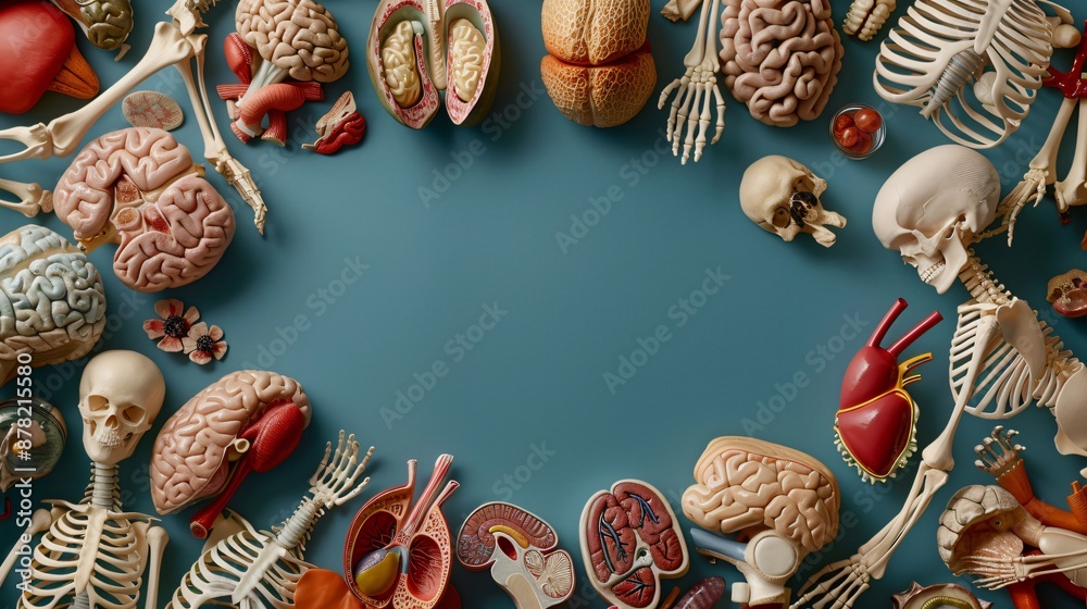 Anatomical models of organs and skeletons creating an educational frame ...