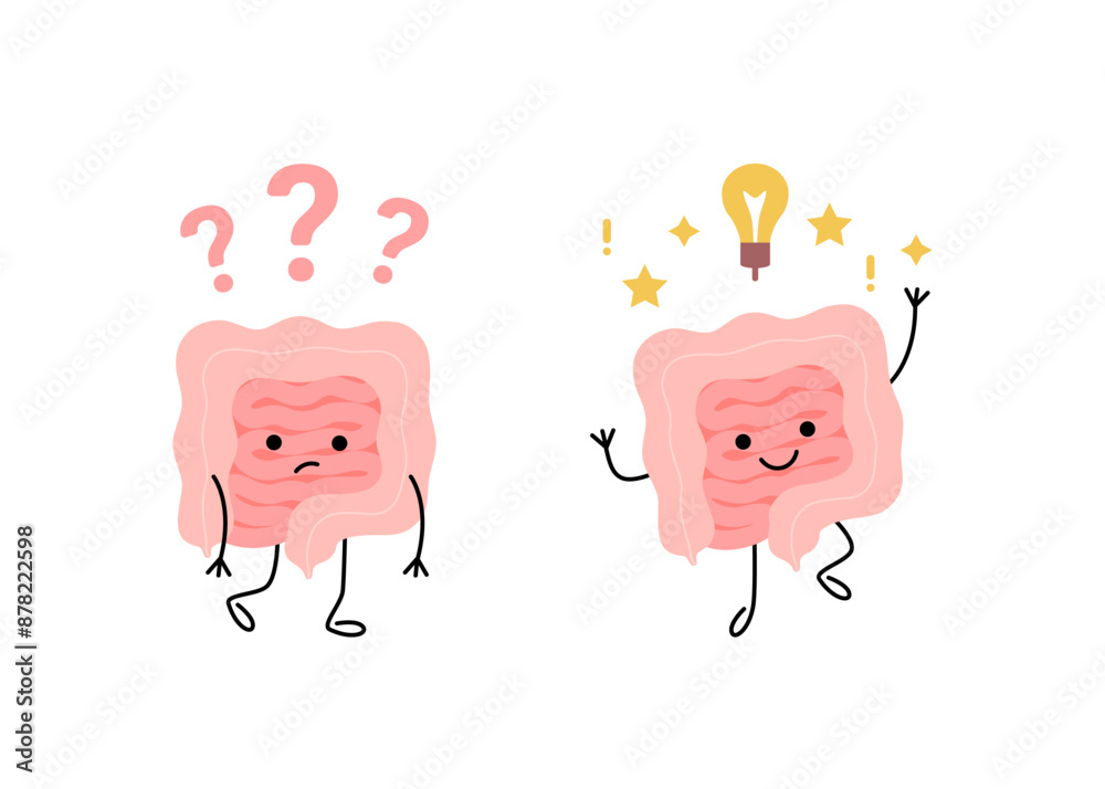 Health of intestine sad disease gut with question and happy healthy ...
