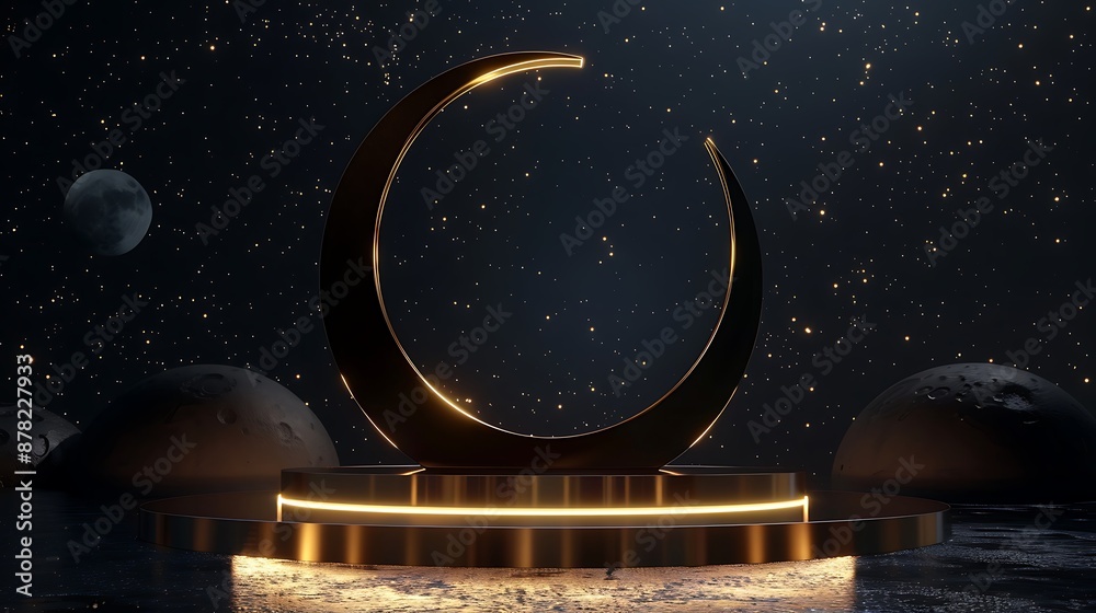 Luxury product background stage and black moon podium pedestal ...