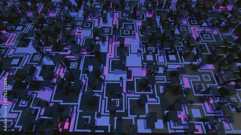 4k looped animation. Hi tech pattern on plane surface, neon glow ...