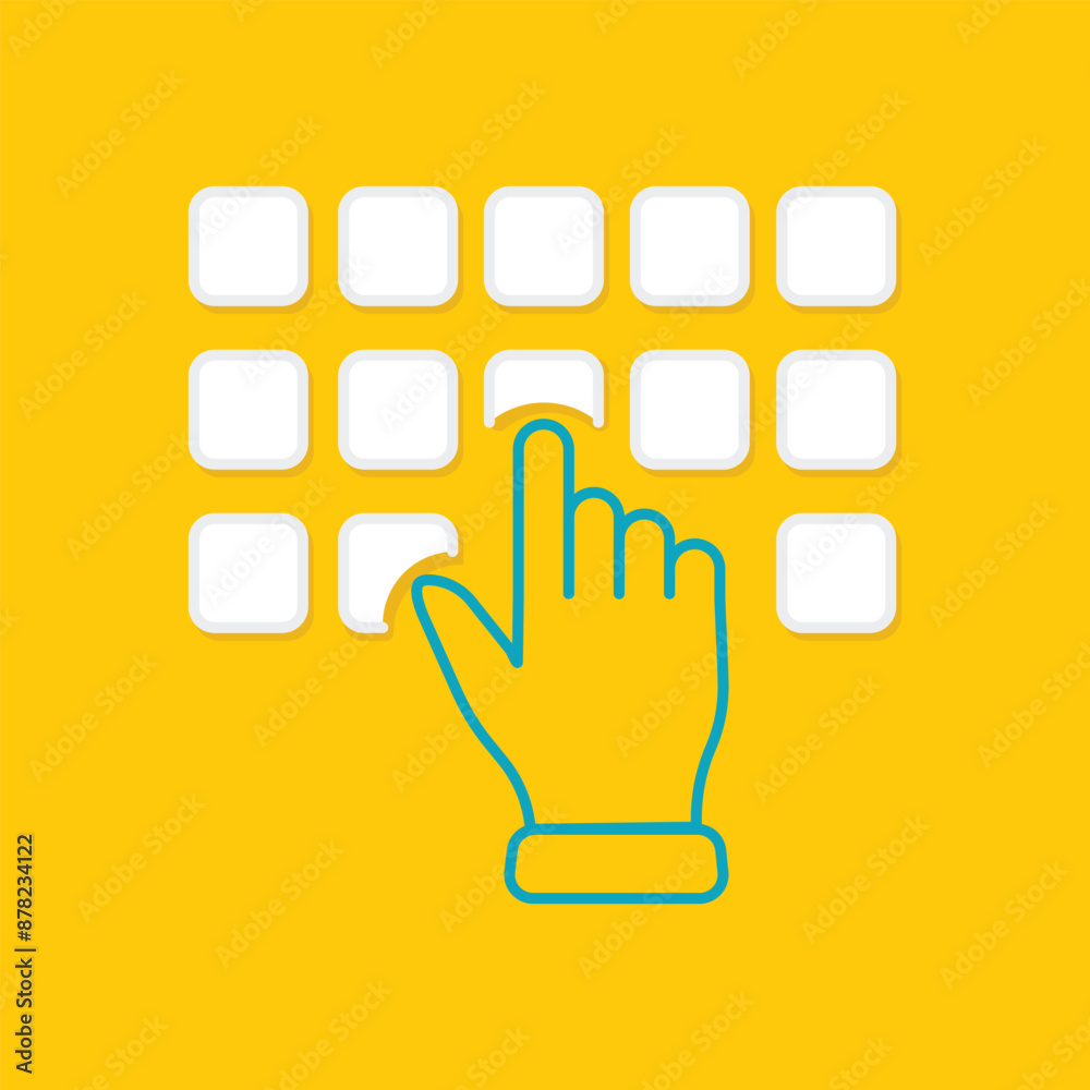 Hand typing on a computer keyboard, top view, daily routine. Enter the ...