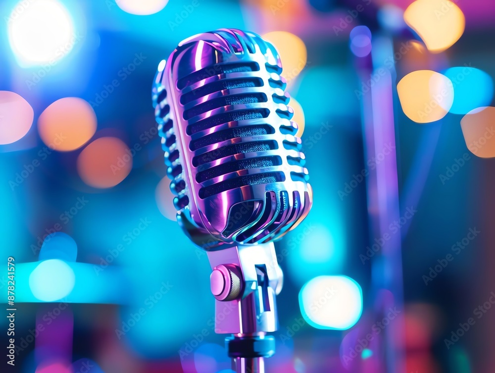 School Assembly microphone and stage with light beams Stock Photo ...
