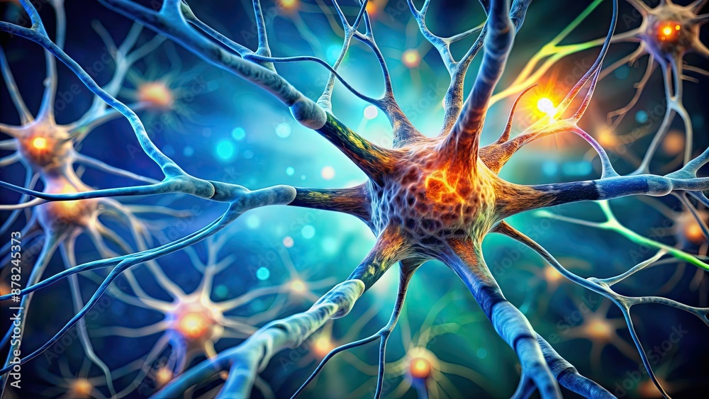 Close up image of a neuron with damaged myelin sheath in a ...