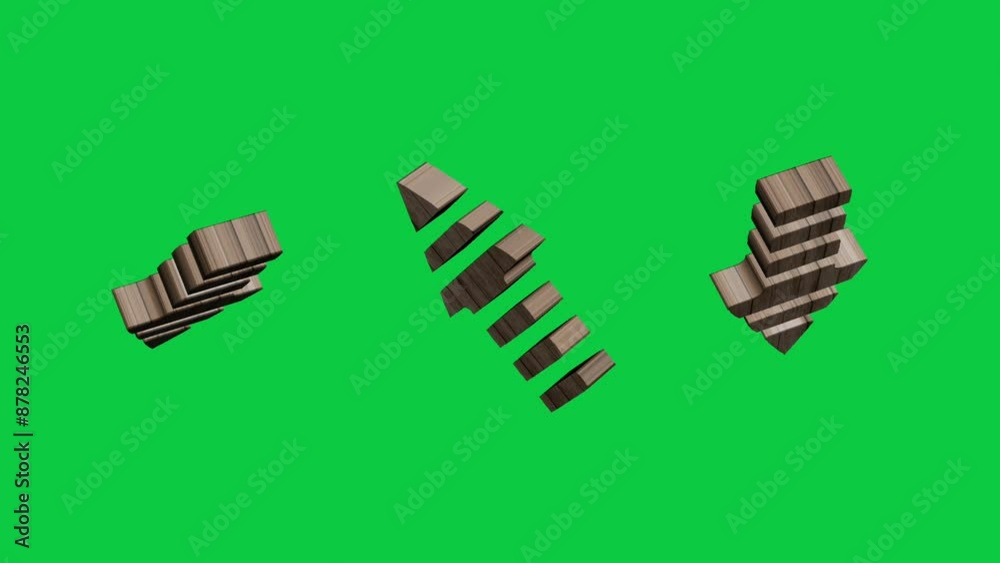 3D cursor pointer animation with slice wood texture skin on green ...